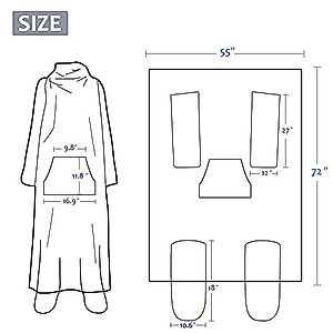Tirrinia Wearable Blanket with Sleeves and Foot Pocket, Wearable Blanket Adult with Anti-Slip Snaps, Oversized Front Pockets, Cozy Gifts for Women Men-Gary