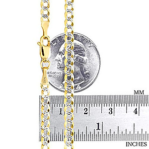 Nuragold 14k Yellow Gold Solid 4mm Cuban Chain Curb Link Diamond Cut Pave Two Tone Pendant Necklace, Mens Womens Jewelry 16" 18" 20" 22" 24" 26" 28" 30"
