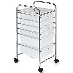GOFLAME 6-Drawer Rolling Storage Cart, Multipurpose Movable Organizer Cart, Utility Cart for Home, Office, School (Clear)