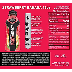 BODYARMOR Sports Drink Sports Beverage, Strawberry Banana, Natural Flavors With Vitamins, Potassium-Packed Electrolytes, Perfect For Athletes, 16 Fl Oz (Pack of 12)