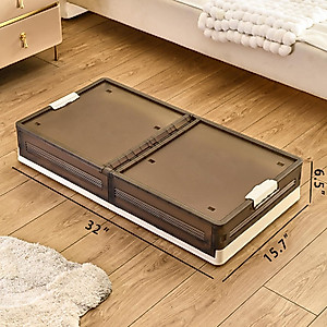 Corbyles Under Bed Storage - 3 Pack,Stackable Containers with Wheels,Folding Plastic Boxwith Lid，under Bins Drawer for Clothes,Shoes,Blankets,Clear + White,11.5Gal-3pack