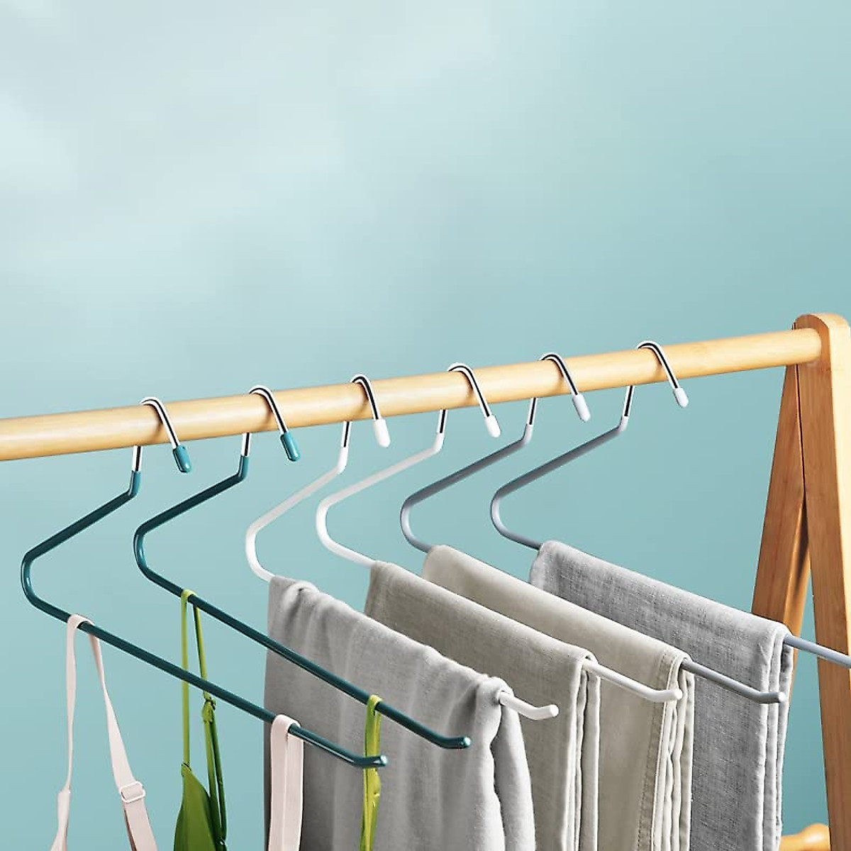 UPRA Multiple Slack/Trousers Pants Hangers 10 Pack,Anti-Rust Chrome Metal Hangers,Non Slip Rubber Coating,Space Saving,Open Ended or Easy-Slide Pant Airing Wet Clothes-Without Neckline Wrinkles,Green