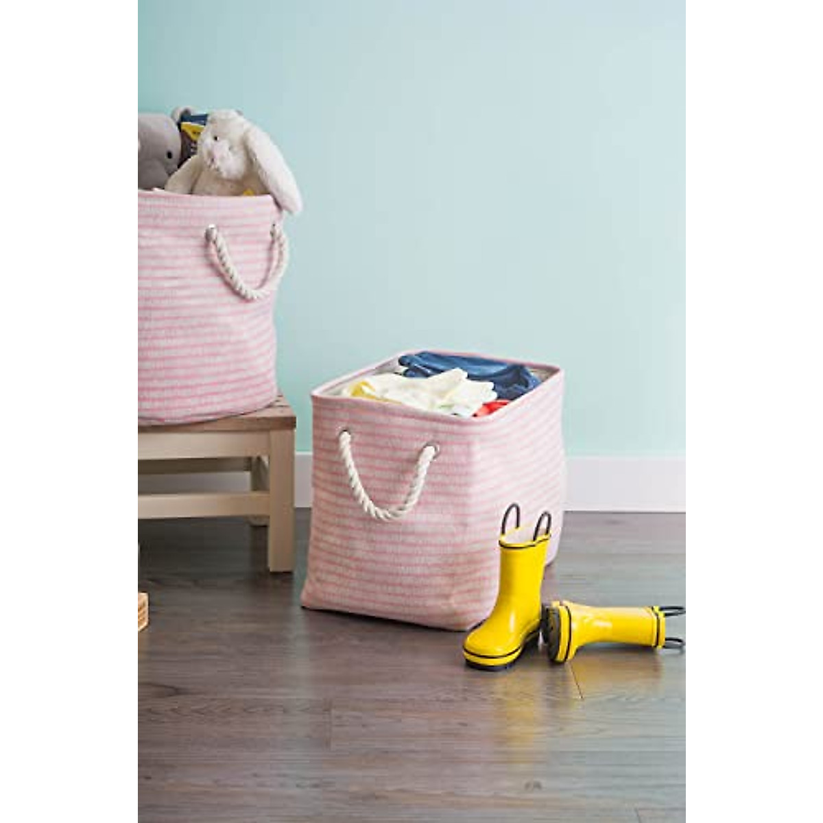 DII Polyester Container with Handles, Keeping Score Storage Bin, Large, Pink Sorbet