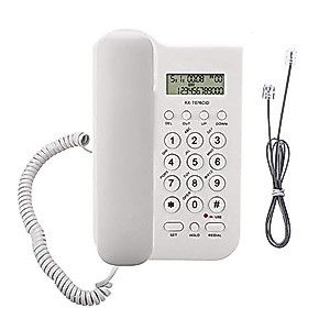 Landline Telephone, Home Hotel Wired Desktop Wall Phone Office ABS Landline Telephone with FSK/DTMF Dual System Telephone Line Power Supply for Home Hotel School Office(White)