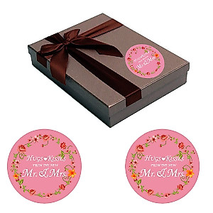 210PCS Hugs and Kisses from The New Mr and Mrs Stickers,2 Inch Round Pink Floral Party Wedding Craft Labels for Wedding Favour, Gift Bags,Envelopes and Candy Cookie Package