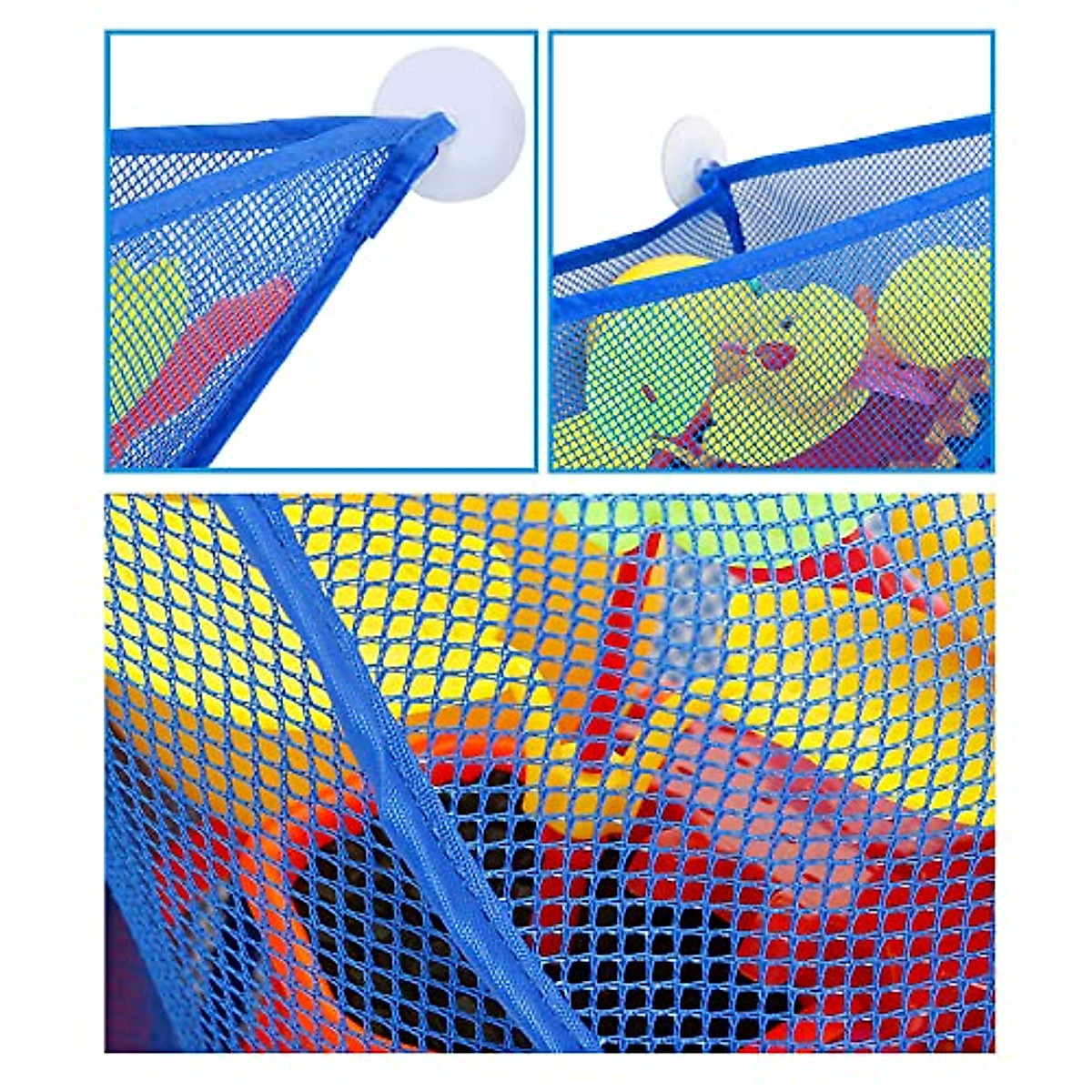 chil Bath Toy Organizer with 3 Strong Suction Cups Mounted Bath/Shower Caddy Storage Solution Bath Toy Storage Net & Bathroom Corner Shower Caddy Bag Bathroom Storage Bag
