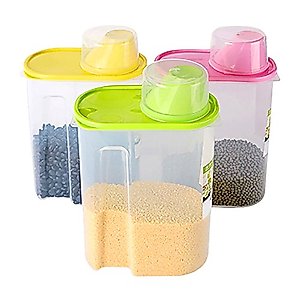 Basicwise Large BPA -Free Plastic Food Saver, Kitchen Food Cereal Storage Containers with Graduated Cap, Set of 3, Pink, Green, and Yellow, QI003216.3L
