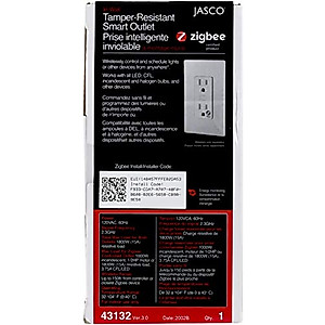 Jasco Zigbee Outlet Receptacle with Energy Monitoring, Tamper-Resistant, Pairs Directly with Echo 4th Gen/Echo Show 10/Echo Studio/Echo Plus/Eero Pro 6, 1 Controlled + 1 Always On, White, 43132