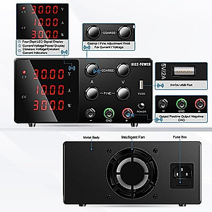 NICE-POWER DC Power Supply Variable: 30V 10A Adjustable Switching Regulated High Precision 4-Digits LED Display 5V/2A USB Port Output & Input Power Cord Bench Lab Power Supplies