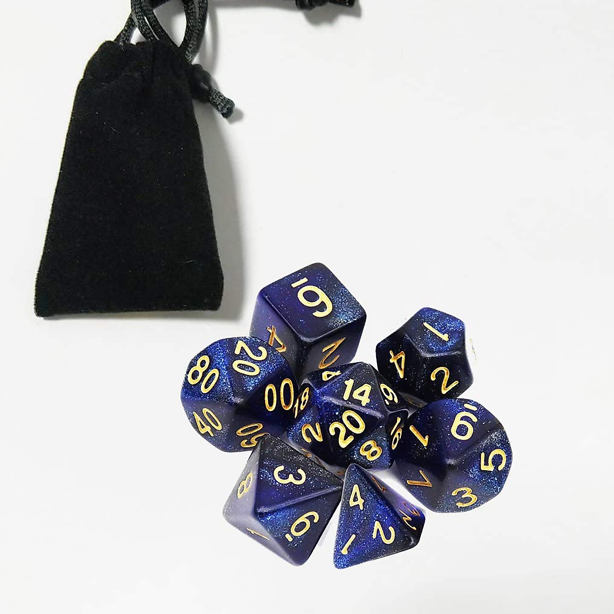 Yiotfandoll 7PCS Polyhedral Dice 16mm D20 D12 D10 D8 D6 D4 for Dungeons and Dragons RPG MTG DND Dice Table Games (Starry Blue Black)