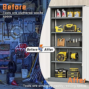 Shahoo Metal Storage Cabinet with Lockable Door and Shelves for File, Tool, Medium Size for Garage, White and Gray