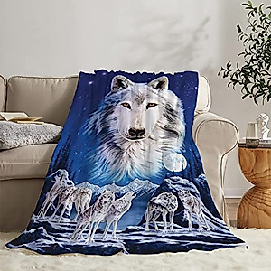 Fuzawet White Wolf Blanket Soft Warm Fleece Wolves Throw Cozy Fluffy Plush Animal ​Blanket Wolf Gifts Stuff for Kids Adults Bed 40''X50''