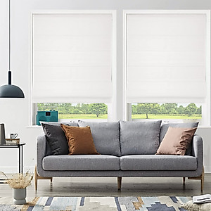 White Cordless Roman Shades, Classic Premium Blackout Roman Window Shades, Custom Washable Fabric Roman Shades for Any Room Setting (1 Piece)
