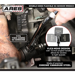 ARES 14021 – Double Sided Flexible O2 Sensor Wrench – Flex Head Design for Access in Tight Spaces – 6 Point and 12 Point Socket Head Configurations - Remove and Install 7/8” (22mm) O2 Sensors