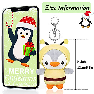Hinly Cute Penguin Keychains 2 Pieces Stuffed Penguin Plush Pendant Small Frog Bee Stuffed Animal 5 Inch Mini Penguin Toys for Backpacks Accessories Kids Birthday Party Favors, Green and Yellow