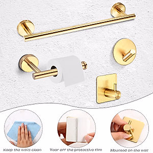 10 Pcs Matte Bathroom Hardware Set SUS304 Bathroom Hanger Set 16 Inch Hand Towel Bar Towel Holder Toilet Paper Holder Angled Hook 2 Robe Towel Hooks Wall Mounted Bathroom Accessory (Gold)