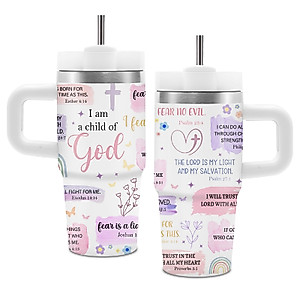 Christian Gifts for Women Girls, Christian Tumbler with Handle for Kids 14 oz, Girls Religious Gifts, Faith Jesus Bible Verse Gifts, Spiritual Inspirational Gifts for Girls, I Am a Child of God Cup