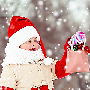 Whaline 24 Pieces 8''x8'' Non-Woven Small Party Bags, Gift Bags, Reusable Candy Goodie Bags, DIY Craft Bags, Glossy Tote Bags for Birthday, Holiday, Event (Rose Gold)