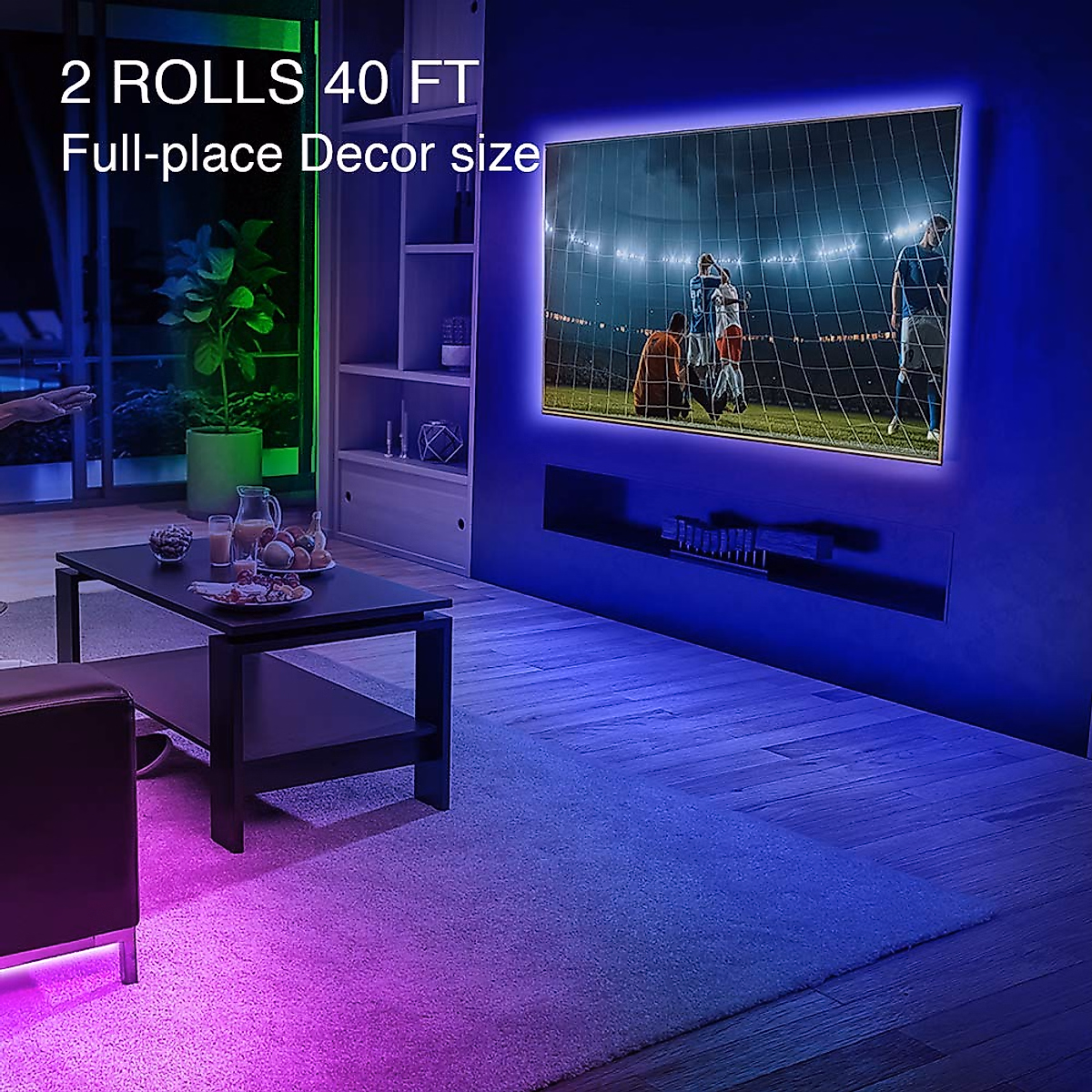 phopollo Led Lights 40ft for Bedroom RGB Color Changing Led Lights Kit with Power Supply and Remote