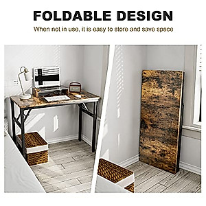 RISWER Computer Desk with Monitor Riser Folding Table Home Office Writing Study Desk 39” Width 19” Depth with Industrial Style Small Table Metal Frame Rustic Brown