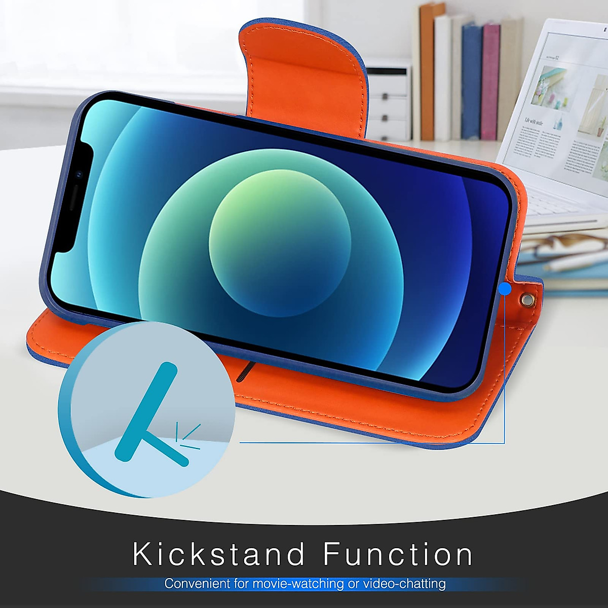 FYY Compatible with iPhone 12 Mini Case, [Kickstand Feature] Luxury PU Leather Wallet Case Flip Folio Cover with [Card Slots] and [Note Pockets] for iPhone 12 Mini 5G 5.4" Navy