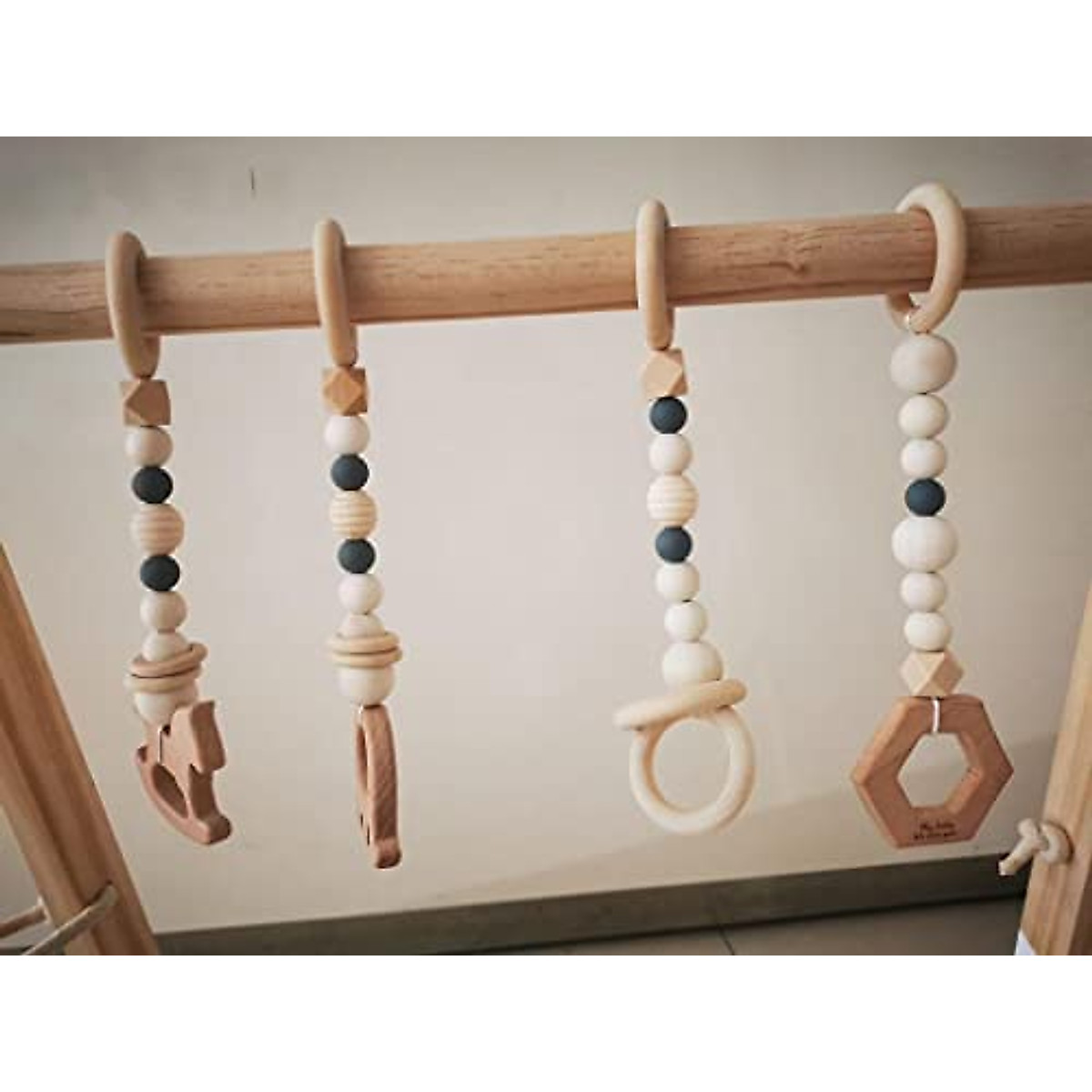 Zoro Wooden Baby Gym for Small Baby,4 Hanging Toys for Baby Play Gym, Foldable Baby Activity Gym Frame, Hanging Bar Gym for Baby Made with Pine Wood (Blue)