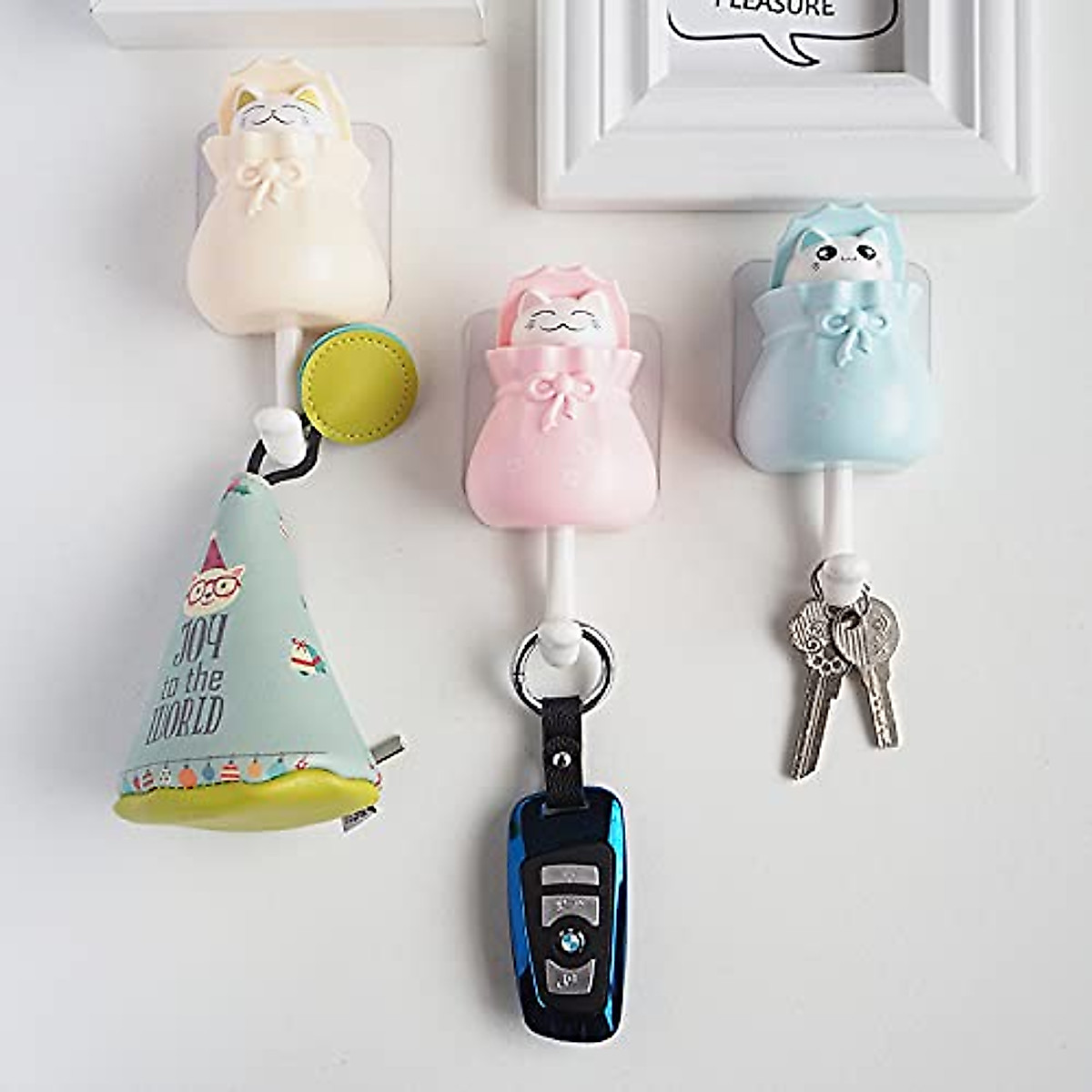 Tikapo Pee-A-Boo Cute Cat Punch Free Adhesive Decorative Heavy Duty Wall Hook for Hanging cloth, Key, Towel, Bag, Hat; Utility Hooks for Home Garage Storage - 4 PCS