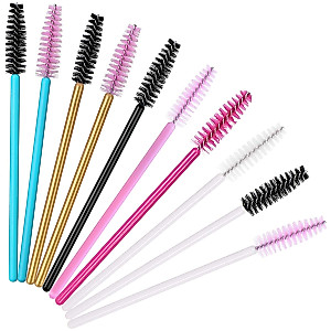 XVbond 100 PCS Disposable Eyelash Mascara Brushes Mascara Wands Applicator Eyebrow Brush, Eyelash Applicator Brush Makeup Applicators Kit (Golden-Pink)