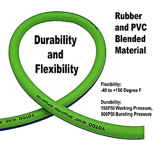 YOTOO Heavy Duty Hybrid Garden Lead in Water Hose 5/8-Inch by 6-Feet 150 PSI, Kink Resistant, All-Weather Flexible with Swivel Grip Handle and 3/4" GHT Solid Brass Fittings, Green+Blue