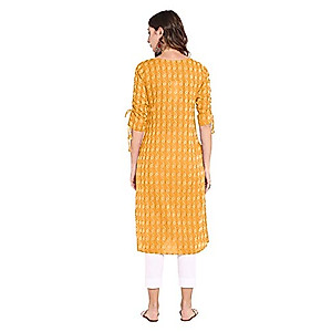 Janasya Indian Women's Yellow Pure Cotton Kurta(JNE3568-KR-A-XXL)
