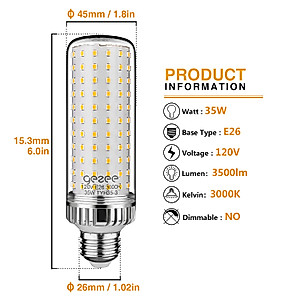 gezee 35W LED Light Bulb, E26 Base LED Lamp, 280 Watt Equivalent, 3500 Lumens, Warm White 3000K,Non-Dimmable (3-Pack)