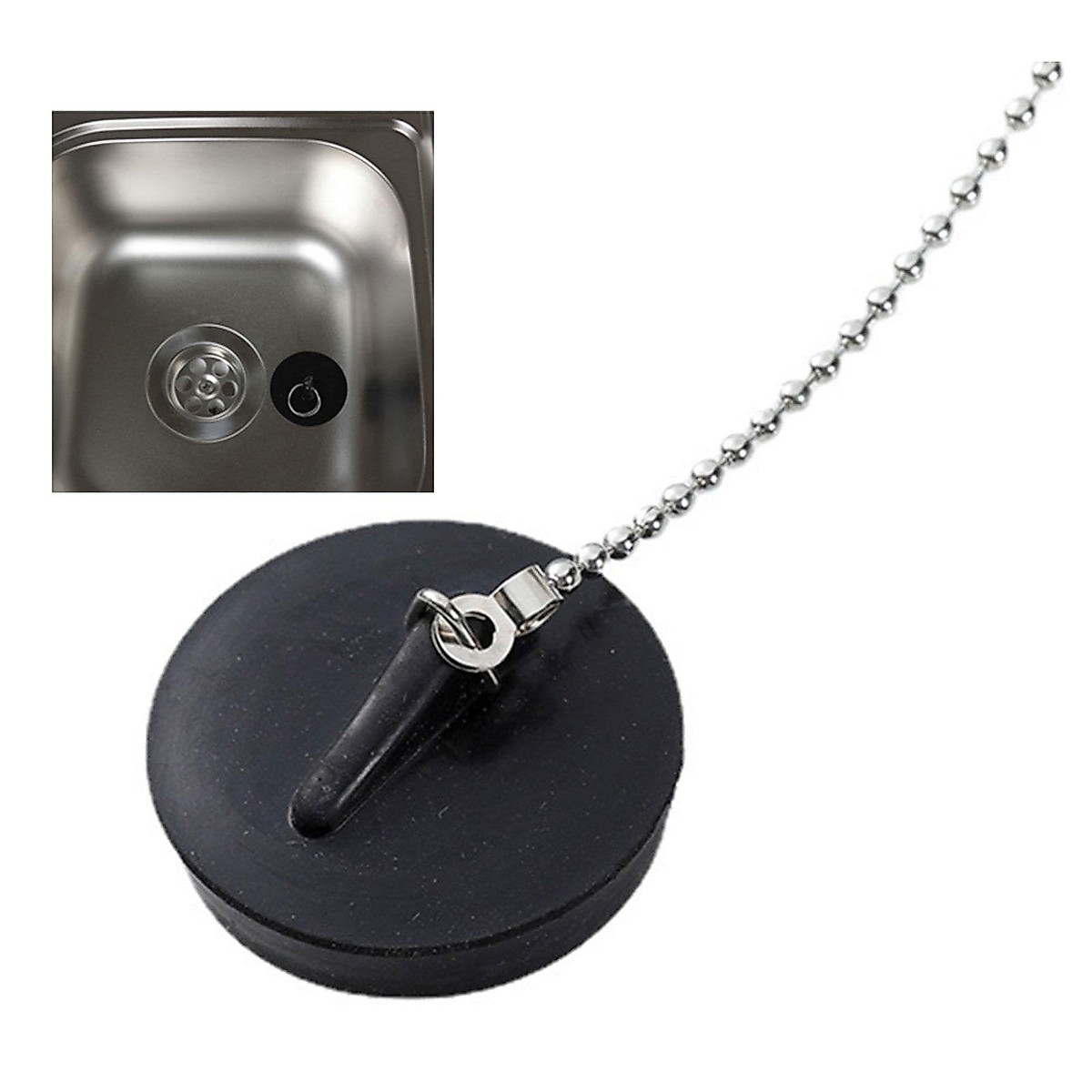 Gllehkt Universal Rubber Bath Plug with Chain Drain Stopper Handy Rubber Bath Plug for Kitchen & Bathroom Sinks 40mm Great