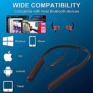 RYNDAO Wireless earplug Neck Band with TF Card Slot, 100 Hours Long Battery Life Headset Bluetooth Headset Neck Built-in Noise Reduction Microphone IPX5 Waterproof, for iPhone/Samsung/iOS/Android