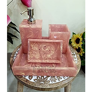 Stylish Baby Pink Bathroom Set for Luxury Bathrooms/Soap Dispenser/Tooth Brush Holder/and Soap Dish and Towel Tray/Set of 4 Rustic Vintage Home Decor Gifts