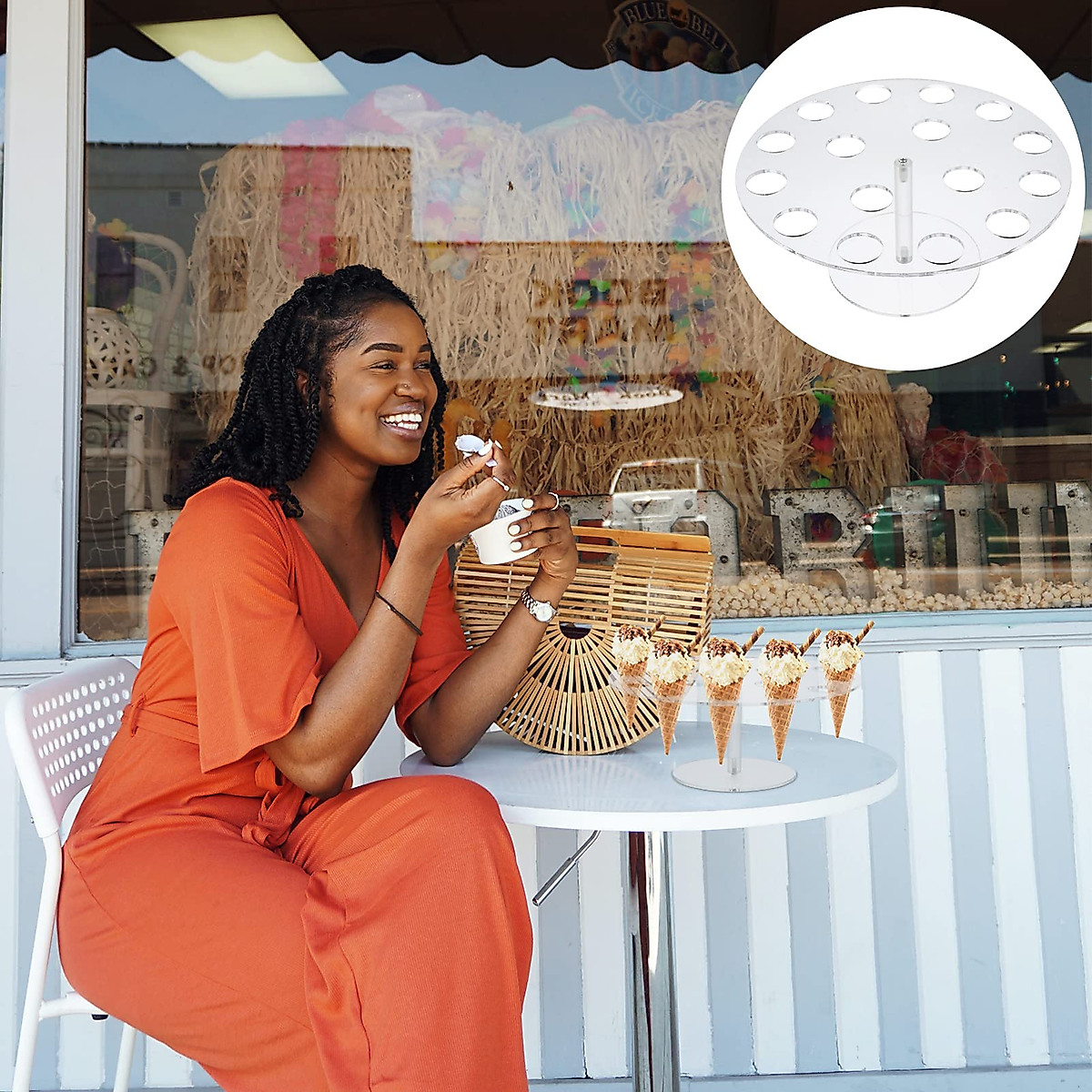 DOITOOL Pizza Accessories Cake Tray Ice Cream Cone Holder Clear Acrylic 16 Holes Ice Cream Stand Popsicle Holder Treats Holder Sushi Hand Roll Stand Pizza Accessories Cake Tray