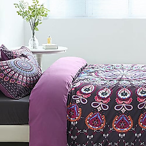 Mandala Duvet Cover King Size, 3 Pieces Soft Lightweight Microfiber Duvet Cover Set, Purple Mandala Bedding Comforter Cover Set with Zipper Ties, 1 Duvet Cover and 2 Pillowcases, No Comforter