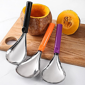 LOGOFUN 3pcs Halloween Pumpkin Carving Kit Pumpkin Carving Tools Set Stainless Steel Pumpkin Scooper Pulp Separator - Orange+Purple+Black