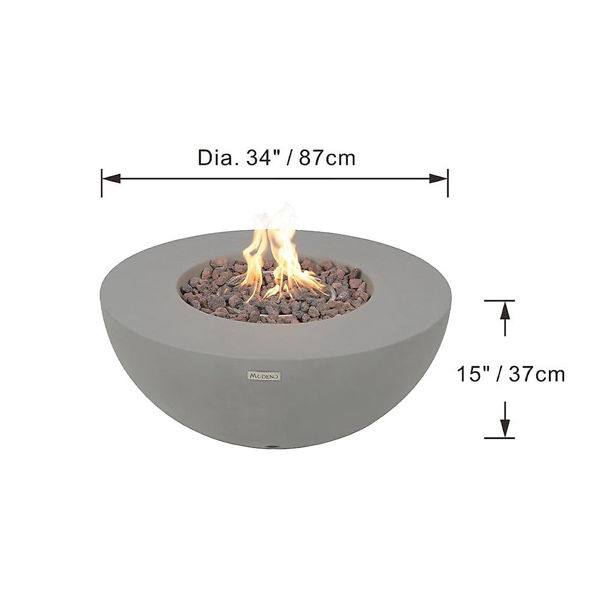 Roca Concrete Fire Pit 34" x 34" Outdoor Patio Firepit Includes Lava Rocks Modern Fire Pits & Outdoor Fireplaces for Garden, Deck, Indoor & Outdoor Heating
