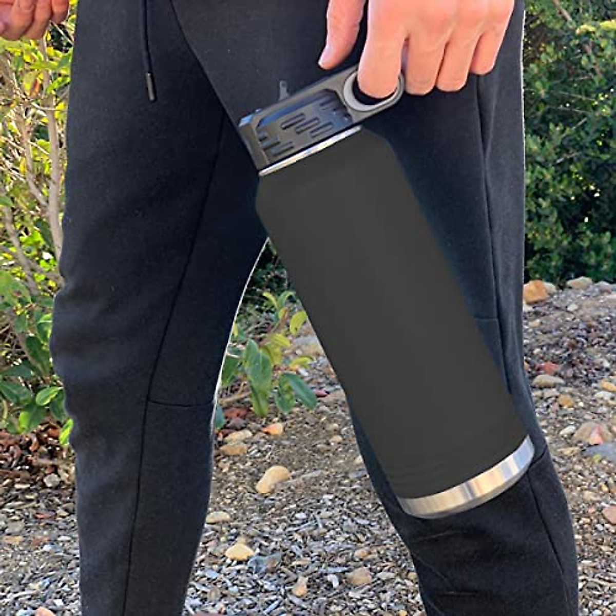 LaserGram 40oz Double Wall Flip Top Water Bottle With Straw, Softball Player Woman, Personalized Engraving Included (Black)