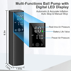 WEEFEESTAR Electric Ball Pump Ball Air Pump for Sports Balls with 2 Needles & 1 Nozzle Fast Ball Inflator for Basketball, Soccer, Volleyball, Rugbyball