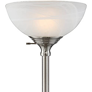 360 Lighting Maddox Modern Torchiere Floor Lamp 71" Tall Satin Nickel Silver Slim Profile Alabaster Glass Shade Pole Light for Living Room Reading House Bedroom Home Office