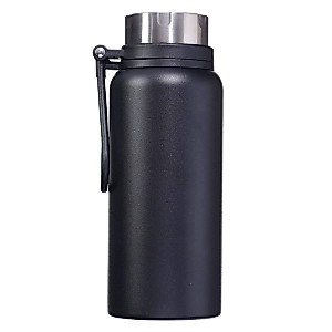 Christian Art Gifts World's Best Dad Strength & Courage Joshua 1:9 Laser Engraved Black Stainless Steel Double Wall Vacuum Insulated Water Bottle w/Carry Handle Strap Lid for Fathers, Hot/Cold, 32 oz.