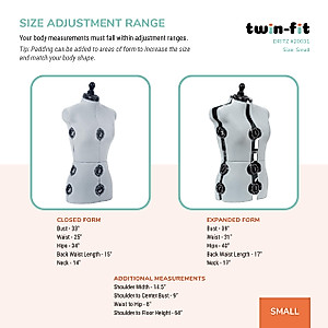Dritz Twin-Fit Adjustable Dress Form, Small, Silver Gray