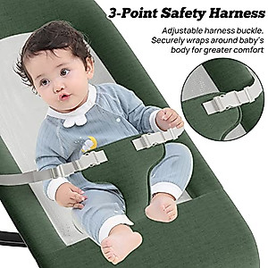 KIDSVIEW Bouncer for Babies, Baby Bouncer 0-6 Months, Baby Bouncers for Infants with Adjustable Height Positions with Overhead Pillow and Calming Bounce (Green)