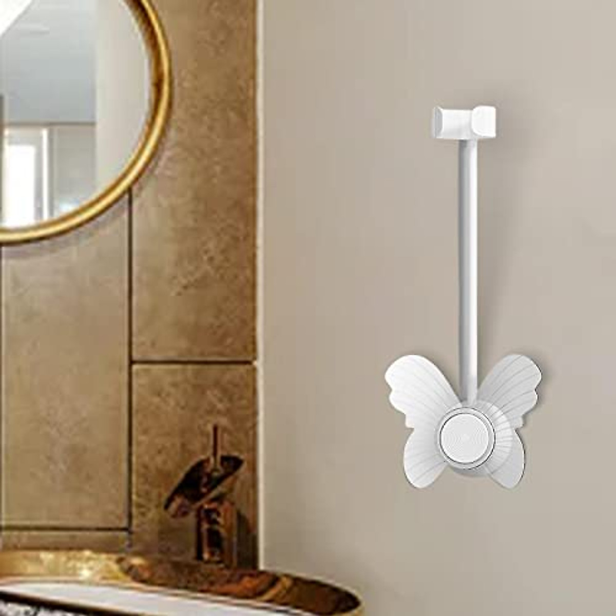 Menolana Wall Mount Hair Dryer Holder, Bathroom Bendable Rod Hairdryer Stand No, Butterfly White