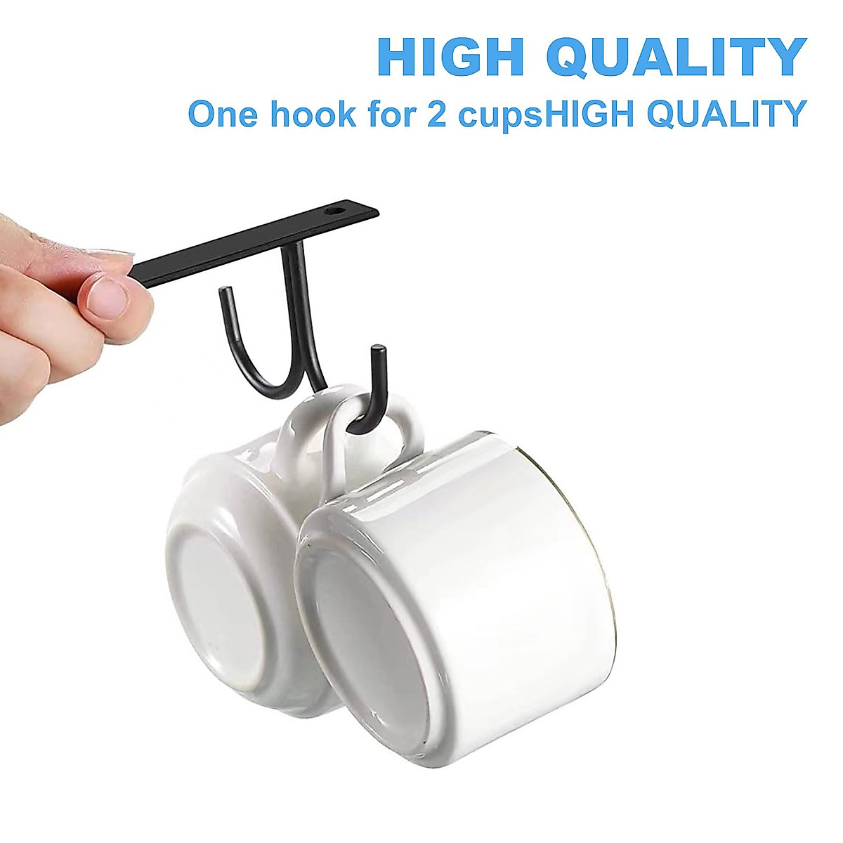 ABuff 6 Pack Cabinet Hook Mug Holder - Hanging Coffee Cup Rack for Kitchen, 24 Hooks Under Cabinets Metal Hangers Organizer Shelf Storage Utensil (Black)