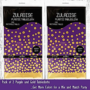 ZULADISE 2 Pack Purple Table Cloths for Parties Disposable Purple Plastic Tablecloth Premium 8ft Purple and Gold Tablecloth for Graduation, Birthday Party Table Cover for Rectangle Tables