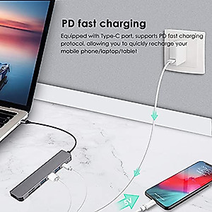 WskLinft 7-in-1 4K HDMI-Compatible Multiport USB 3.0 to USB-C Docking Station Hub Adapter for PC Computer Laptop Multi-Interface Docking Station Grey