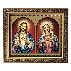Christian Brands 11 Inches Wide x 13 Inches High Catholic Faith Gifts Sacred Hearts Framed Print by Artist Michael Adams