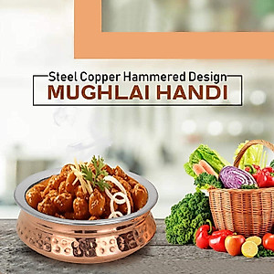 Zap Impex Copper Tableware Serving Bowl Indian Serveware Handi Set Tureen Copper Stainless Steel Serving Dishes (15 cm) set of 4